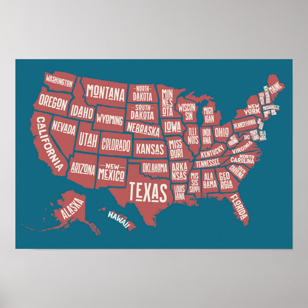 United States Map | Typography Poster | Zazzle