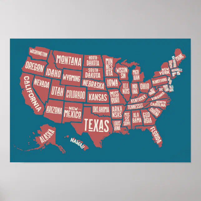 United States Map | Typography Poster | Zazzle