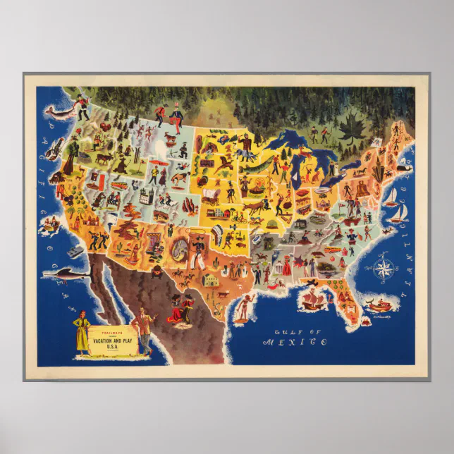 United States Map - Vacation and Play Poster | Zazzle