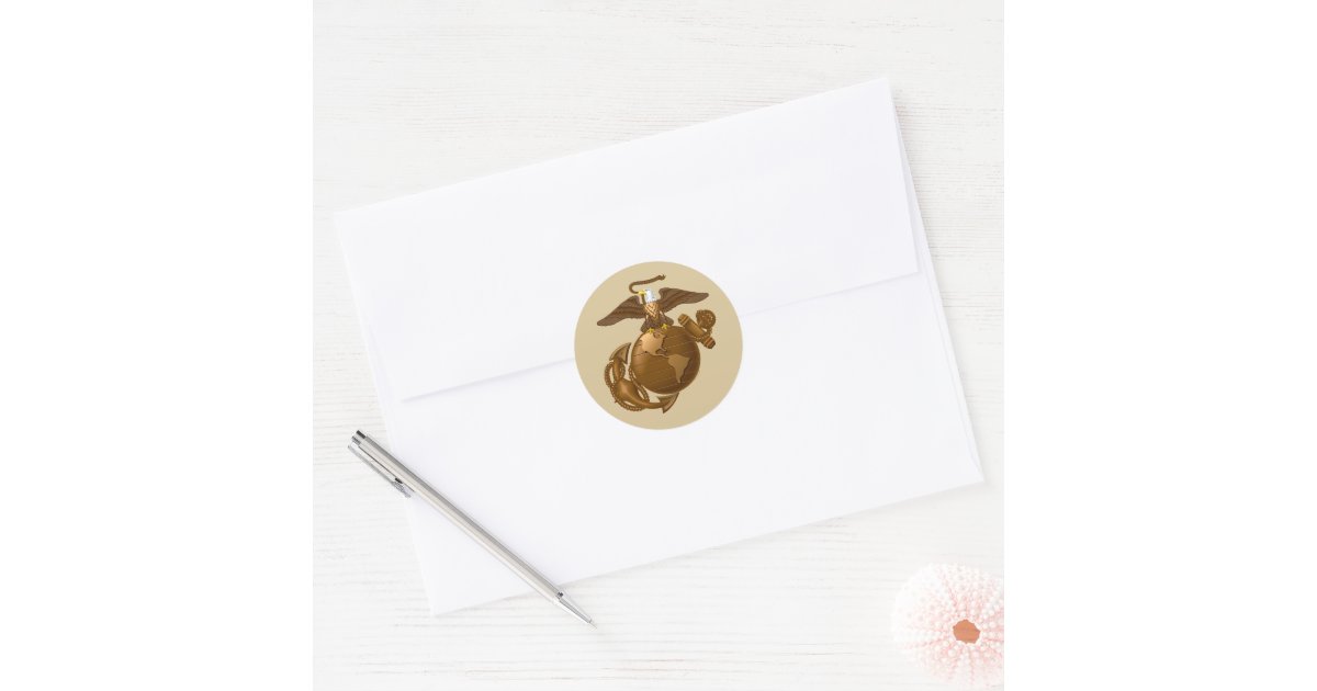 United States Marines | Full-Color EGA - Bronze Classic Round Sticker ...