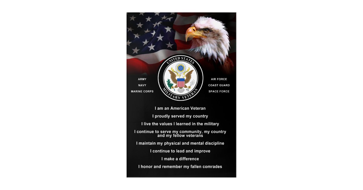 United States Military VETERAN Creed Acrylic Print | Zazzle