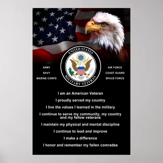 United States Military VETERAN Creed Poster | Zazzle