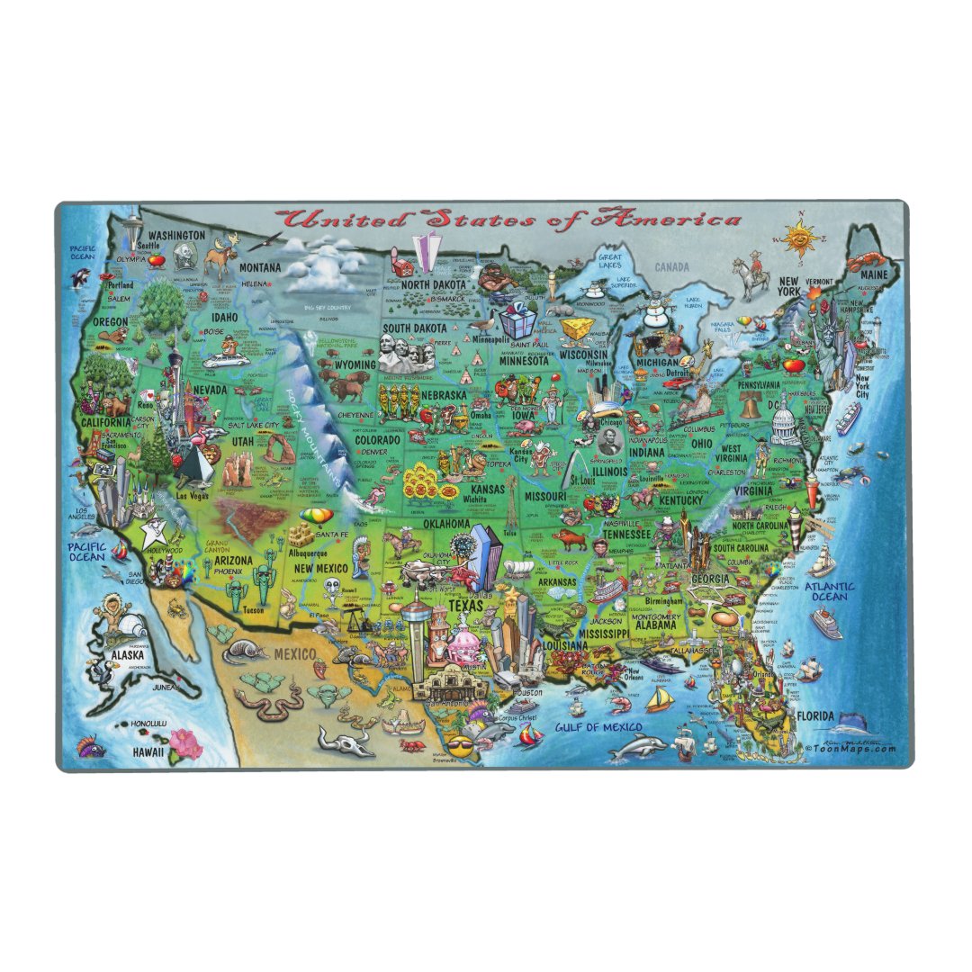 United States of America Fun Map Placemat | Zazzle