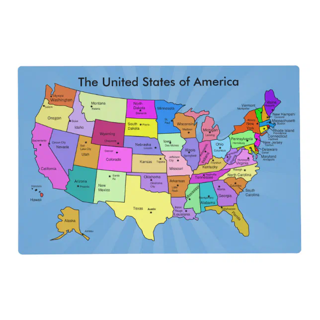 United States of America Geography Map Educational Placemat | Zazzle