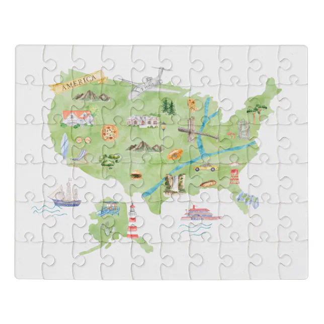 United States of America Illustrated Map Jigsaw Puzzle | Zazzle