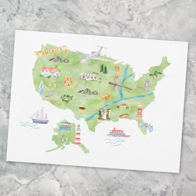 United States of America Illustrated Map Postcard | Zazzle