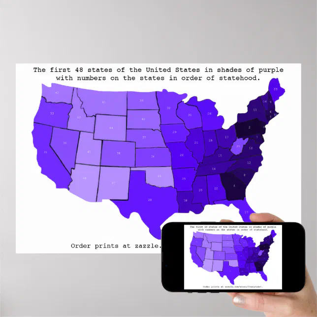 United States Order of Statehood Map with Numbers Poster | Zazzle