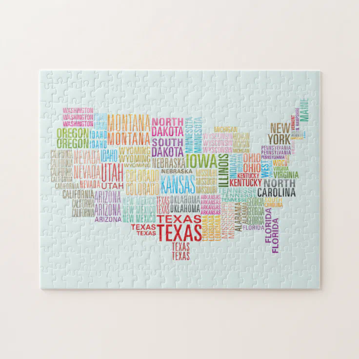 United States Typography Map Jigsaw Puzzle | Zazzle