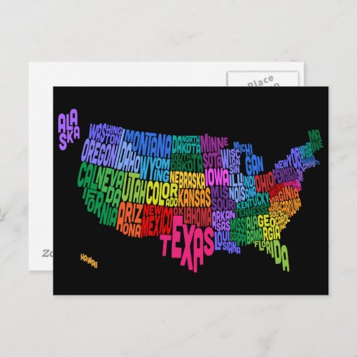 United States Typography Text Map Postcard | Zazzle