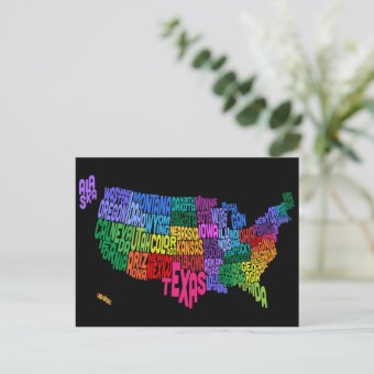United States Typography Text Map Postcard | Zazzle
