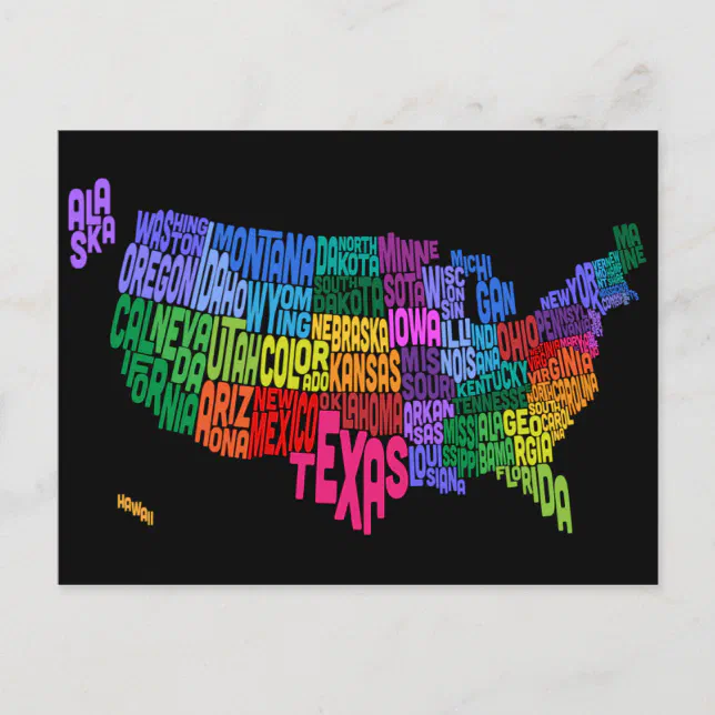 United States Typography Text Map Postcard | Zazzle