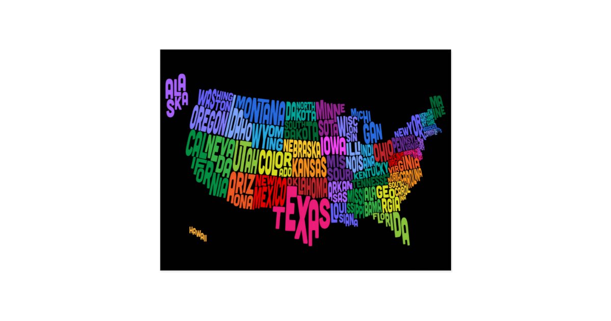 United States Typography Text Map Postcard | Zazzle.com