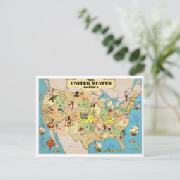 United States Vintage Map Postcard | Zazzle