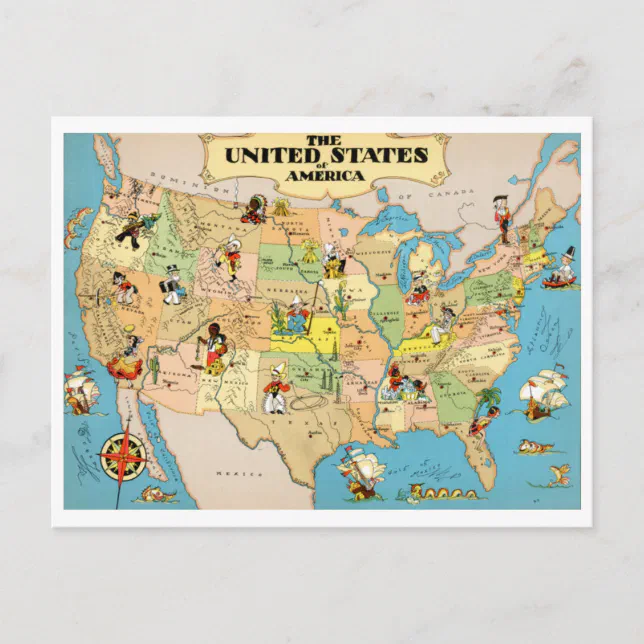 United States Vintage Map Postcard | Zazzle