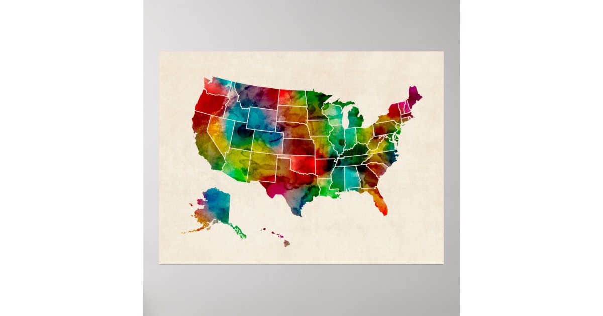 United States Watercolor Map Poster | Zazzle