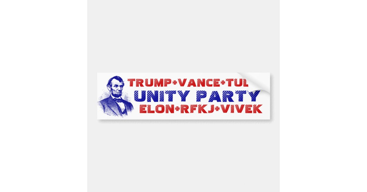 UNITY PARTY Trump Vance Tulsi Elon RFKJ Vivek Bumper Sticker | Zazzle
