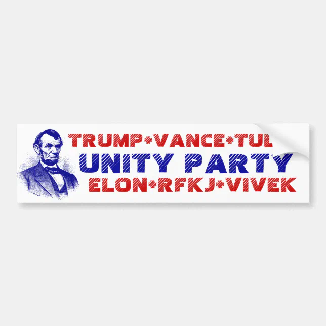 UNITY PARTY Trump Vance Tulsi Elon RFKJ Vivek Bumper Sticker | Zazzle