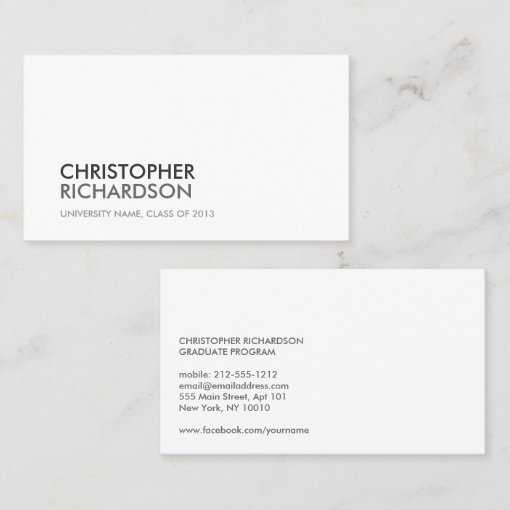 UNIVERSITY/COLLEGE STUDENT WHITE Business Card | Zazzle