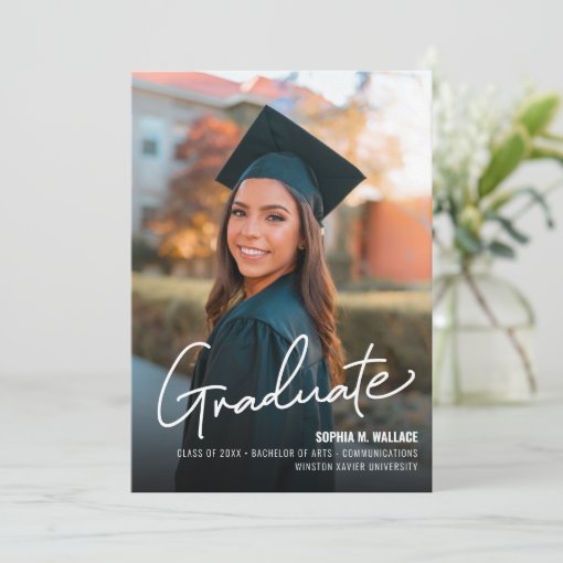University Graduate Photo Class year Trendy Grad Invitation | Zazzle