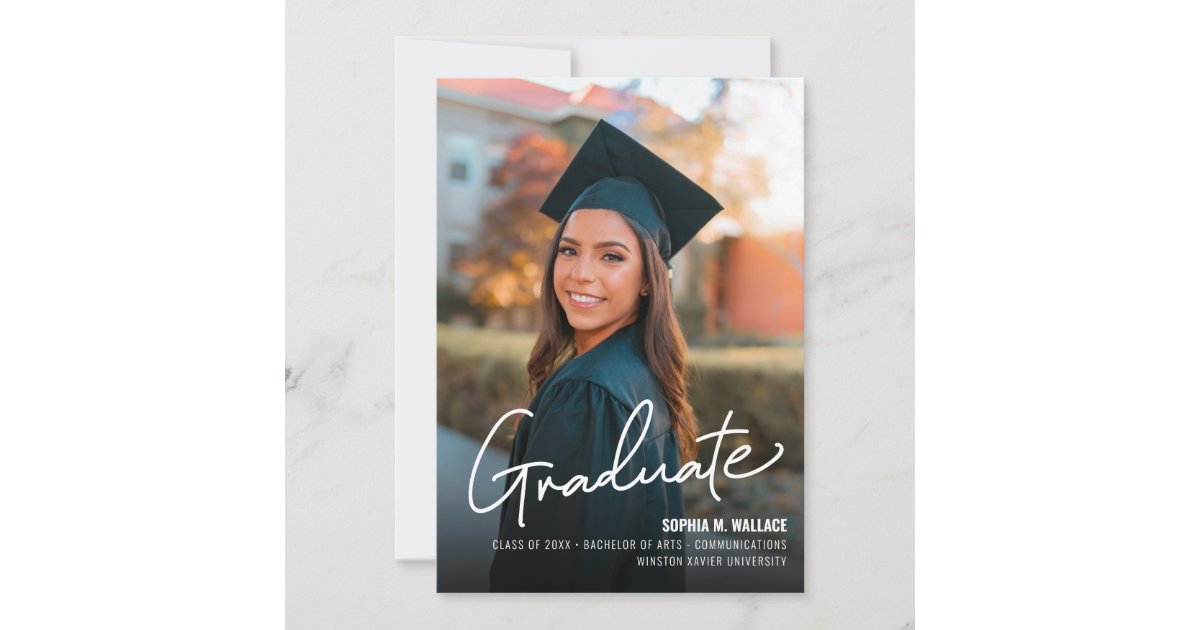 University Graduate Photo Class year Trendy Grad Invitation | Zazzle