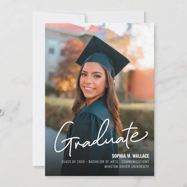 University Graduate Photo Class year Trendy Grad Invitation | Zazzle