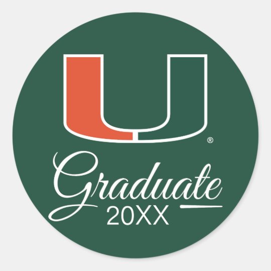 University of Miami Primary | Graduation Classic Round Sticker | Zazzle.com
