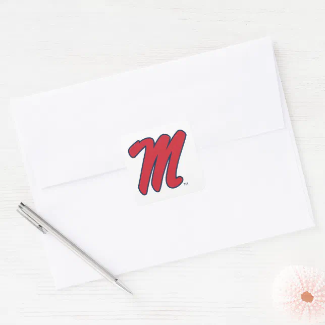 University of Mississippi | Script M Square Sticker | Zazzle