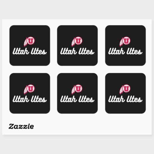 University of Utah | Vintage Script Utes Square Sticker | Zazzle