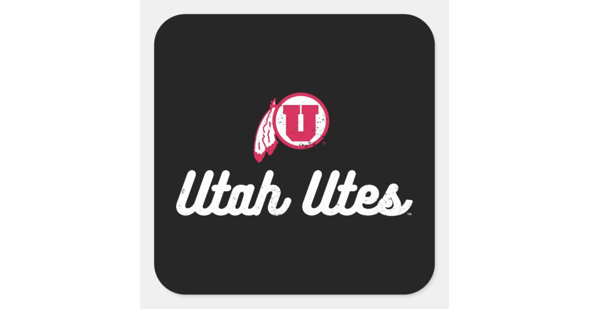 University of Utah | Vintage Script Utes Square Sticker | Zazzle