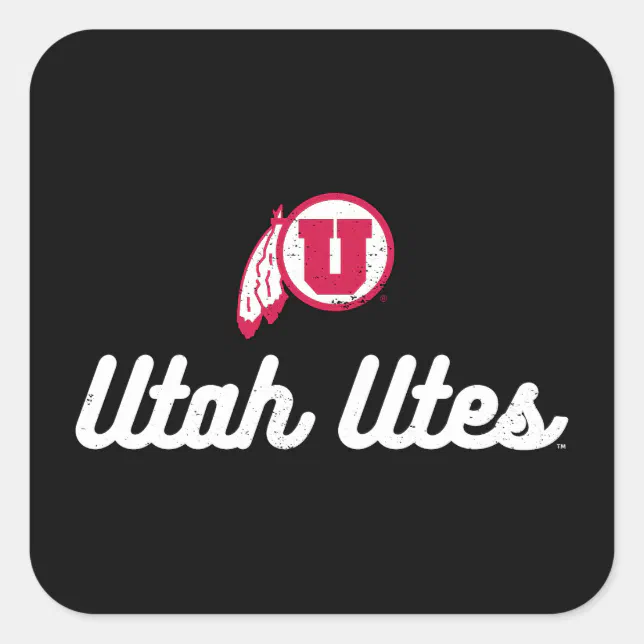 University of Utah | Vintage Script Utes Square Sticker | Zazzle