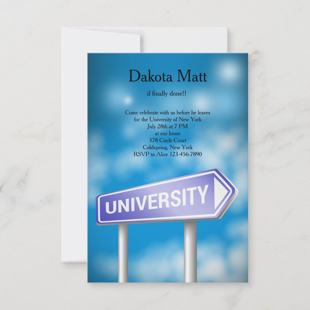 University Road Sign Party Invitation | Zazzle