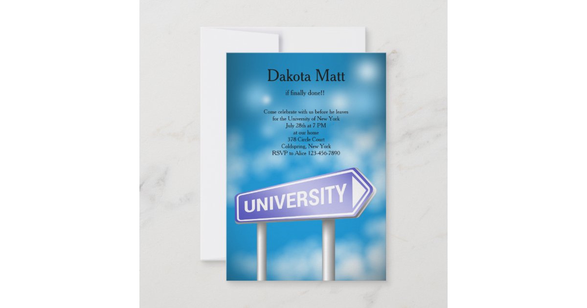 University Road Sign Party Invitation | Zazzle