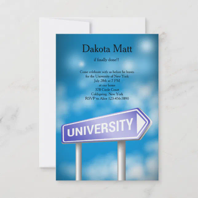 University Road Sign Party Invitation | Zazzle