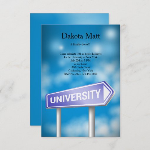 University Road Sign Party Invitation | Zazzle