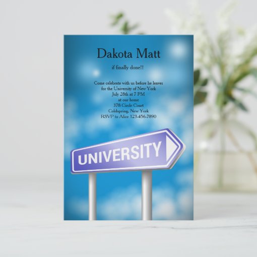 University Road Sign Party Invitation | Zazzle