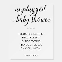 Unplugged Baby Shower No Posting To Social Media Foam Board | Zazzle