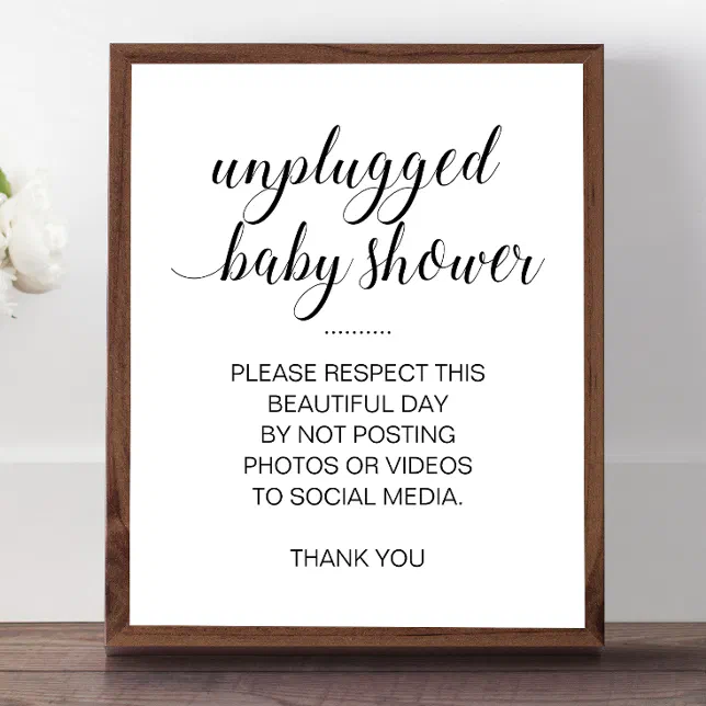 Unplugged Baby Shower No Social Media Sign | Zazzle