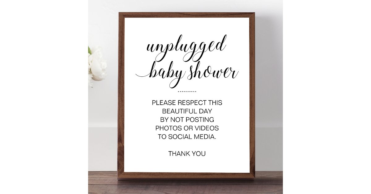 Unplugged Baby Shower No Social Media Sign | Zazzle