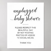 Unplugged Baby Shower No Social Media Sign | Zazzle