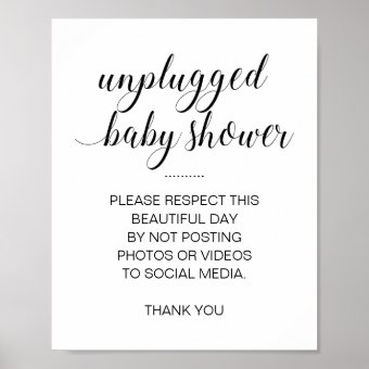 Unplugged Baby Shower No Social Media Sign | Zazzle