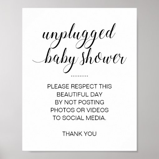 Unplugged Baby Shower No Social Media Sign | Zazzle