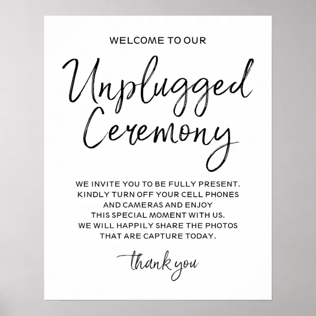 Unplugged Ceremony 16x20 Sign | Zazzle