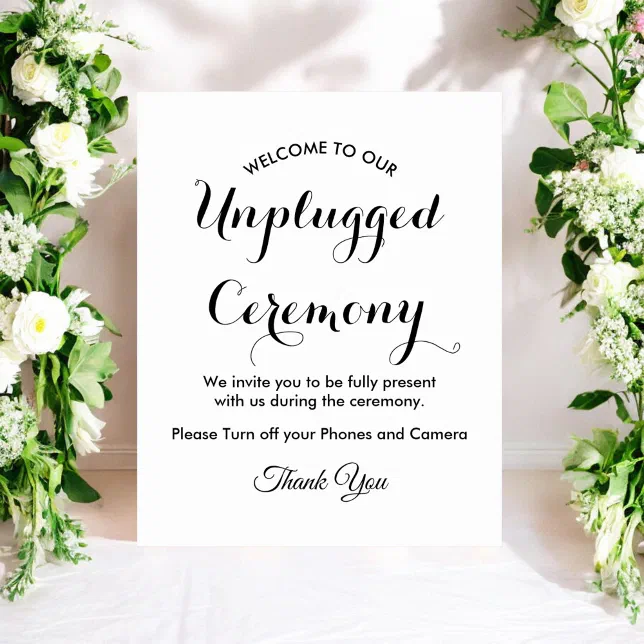 Unplugged Ceremony Black White Wedding Poster | Zazzle