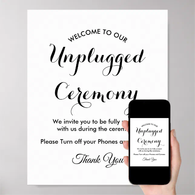 Unplugged Ceremony Black White Wedding Poster | Zazzle