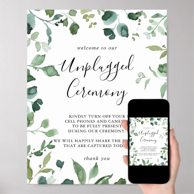Unplugged Ceremony Calligraphy Script Foliage Sign | Zazzle