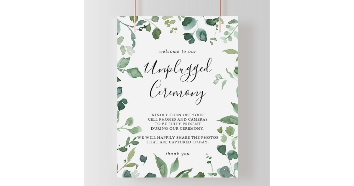 Unplugged Ceremony Calligraphy Script Foliage Sign | Zazzle