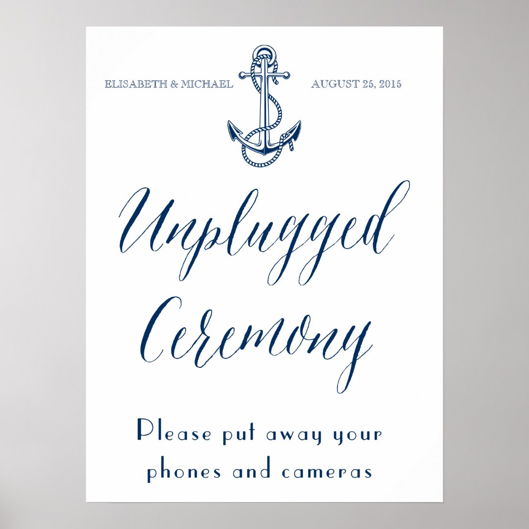 Unplugged ceremony, Nautical Wedding sign | Zazzle