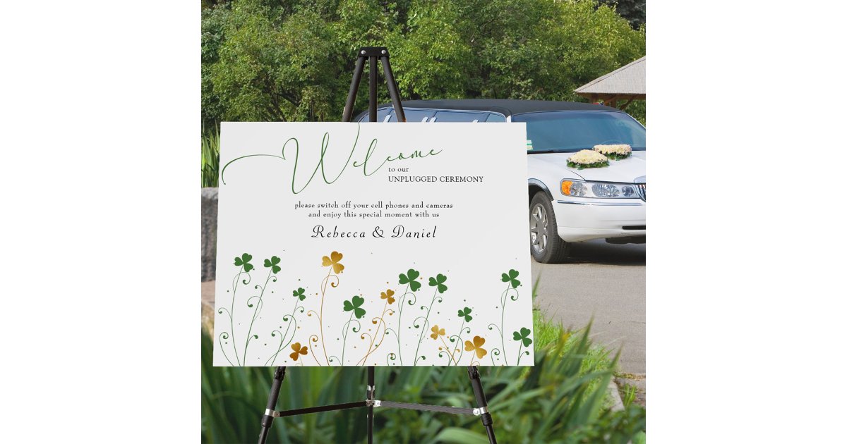 Unplugged Ceremony Shamrock Wedding Welcome Foam Board | Zazzle