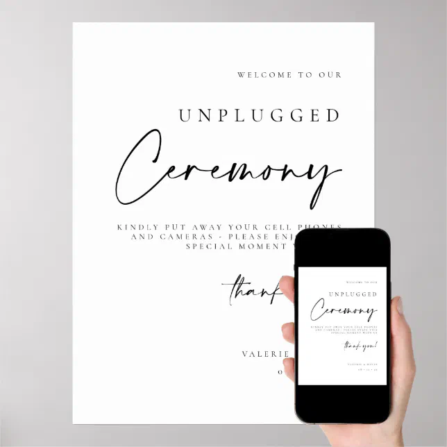 Unplugged Ceremony Wedding No Devices Poster Sign | Zazzle