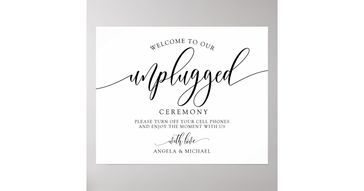 Unplugged Wedding Ceremony - Calligraphy Black Poster | Zazzle